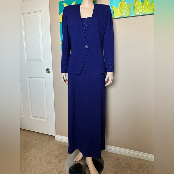 St. John | Dresses | St John Blue Long Sleeve Evening Dress Suit | Poshmark